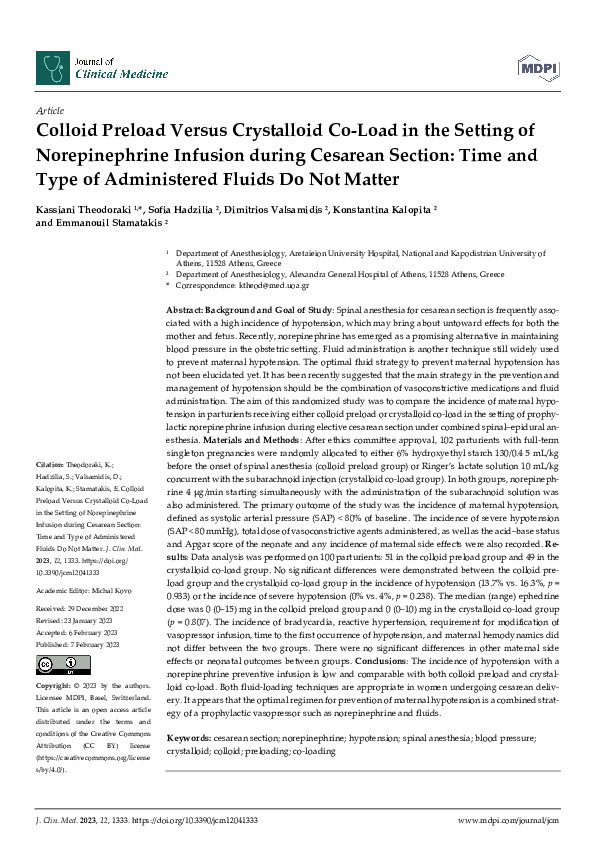 (PDF) Colloid Preload Versus Crystalloid Co-Load in the Setting of ...