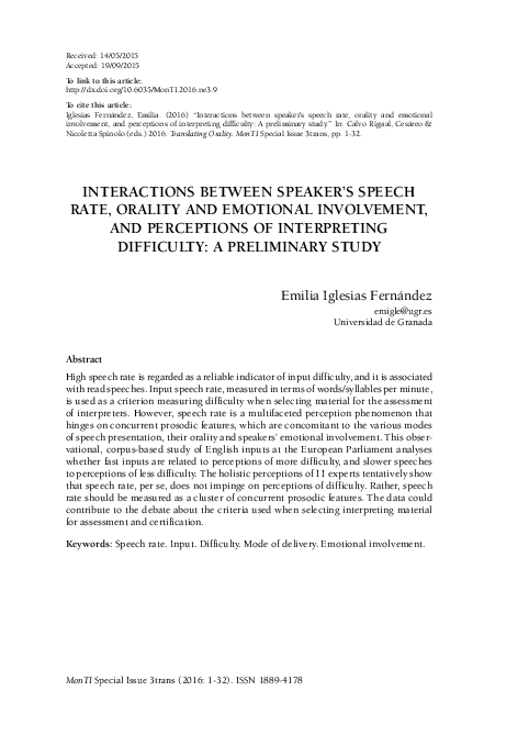 (PDF) Interactions between speaker’s speech rate, orality and emotional involvement, and ...