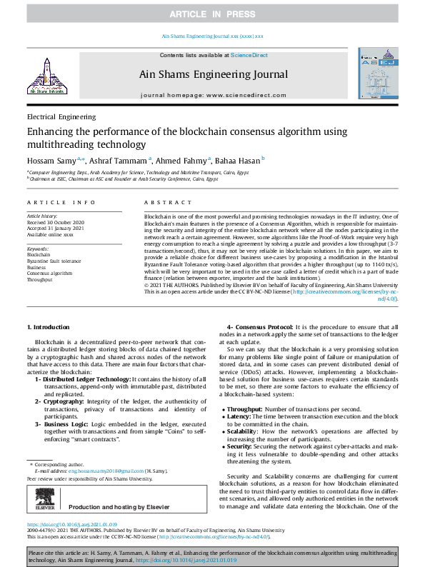 (PDF) Enhancing the performance of the blockchain consensus algorithm using multithreading ...