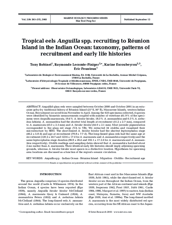 (PDF) Tropical eels Anguilla spp. recruiting to Réunion Island in the ...