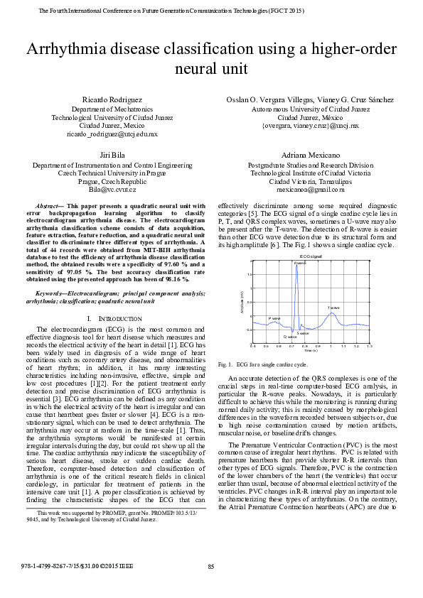 (PDF) Arrhythmia disease classification using a higher-order neural unit