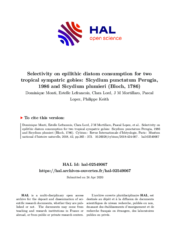 (PDF) Selectivity on epilithic diatom consumption for two tropical ...