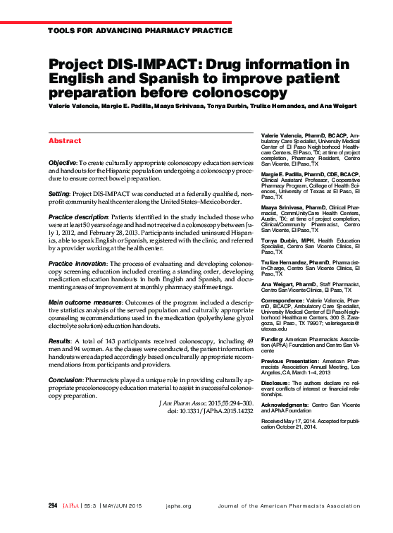 (PDF) Project DIS-IMPACT: Drug information in English and Spanish to ...