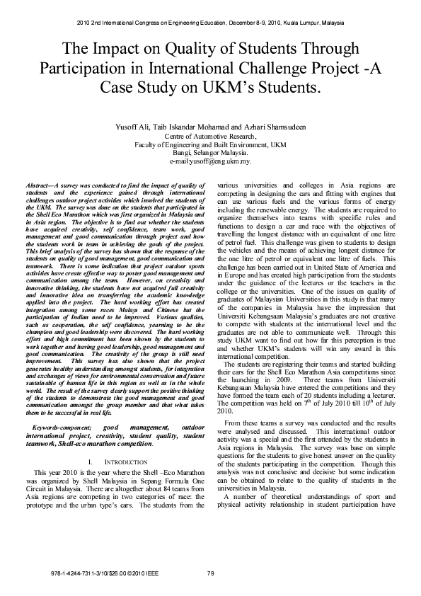 (PDF) The impact on quality of students through participation in ...
