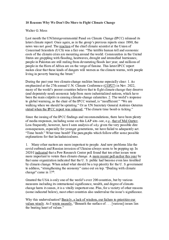 (PDF) 10 Reasons Why We Don't Do More to Fight Climate Change