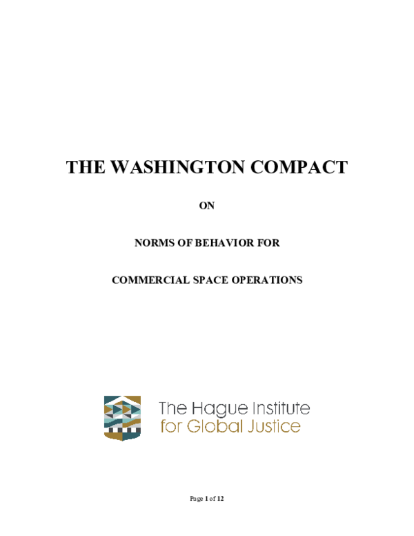 (PDF) The Washington Compact ON NORMS OF BEHAVIOR FOR COMMERCIAL SPACE ...