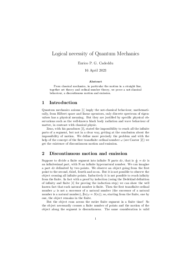 (PDF) Logical necessity of Quantum Mechanics