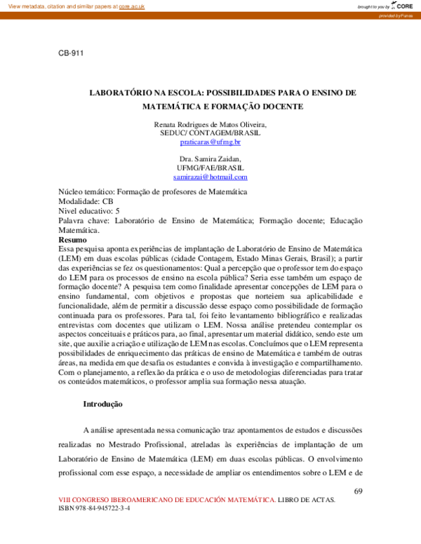 (PDF) Laboratório na escola: possibilidades para o ensino de matemática ...