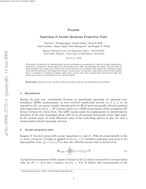 (PDF) Squeezing of atomic quantum projection noise