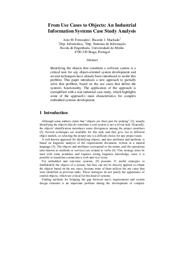 (PDF) From Use Cases to Objects: An Industrial Information Systems Case ...