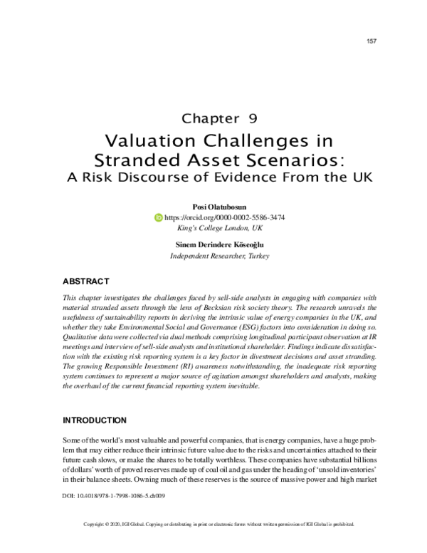 (PDF) Valuation Challenges in Stranded Asset Scenarios