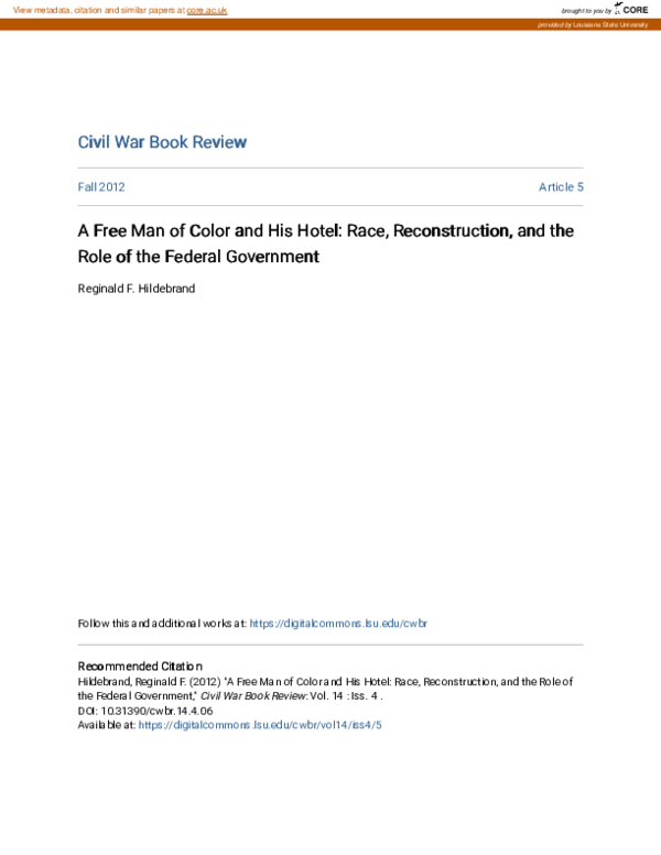 (PDF) A free man of color and his hotel: race, Reconstruction, and the ...