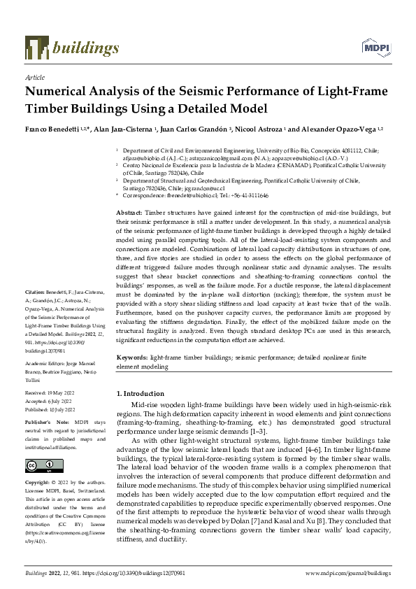 (PDF) Numerical Analysis of the Seismic Performance of Light-Frame Timber Buildings Using a ...