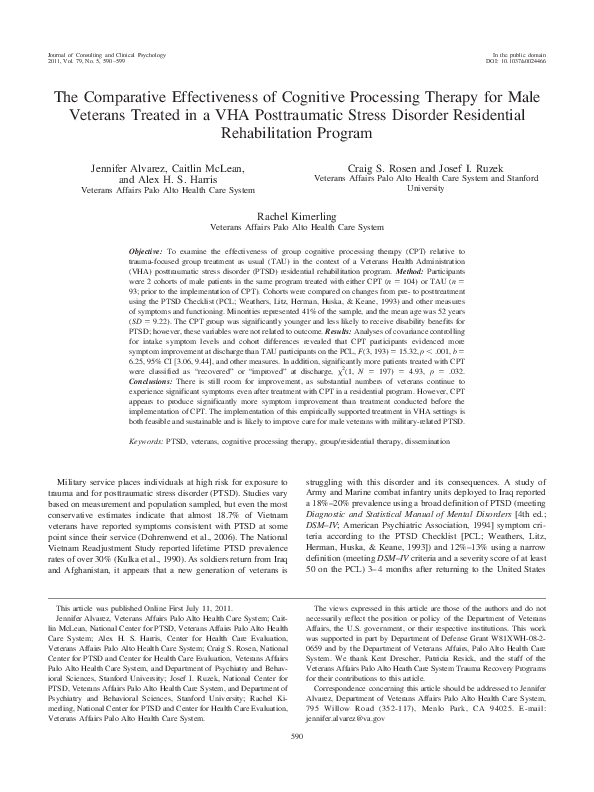 (PDF) The comparative effectiveness of cognitive processing therapy for ...