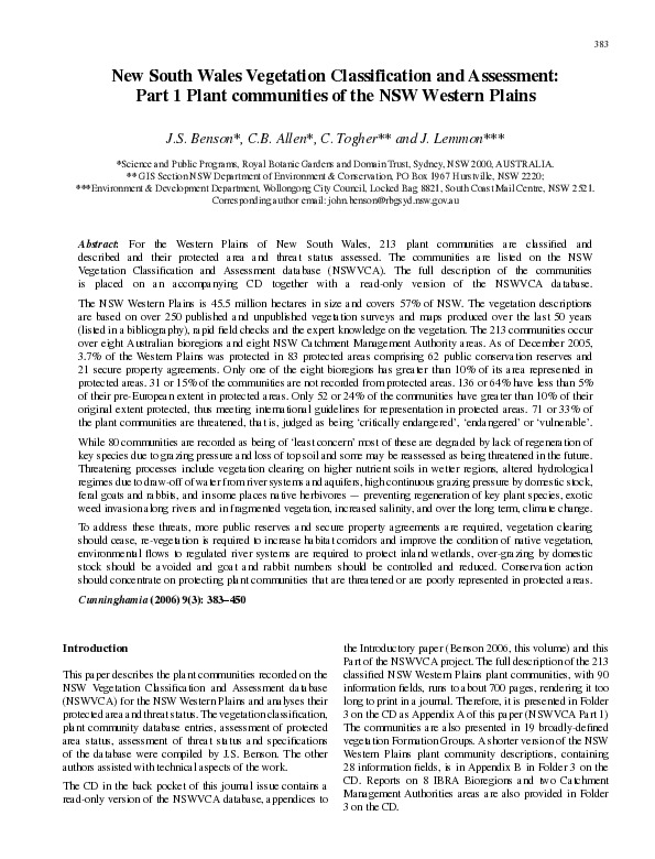(PDF) New South Wales vegetation classification and assessment: part 1 ...