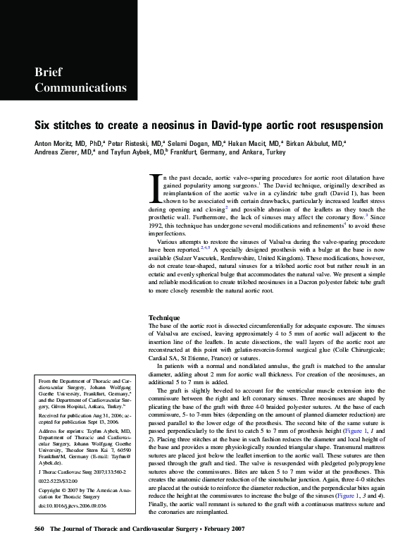 (PDF) Six stitches to create a neosinus in David-type aortic root ...