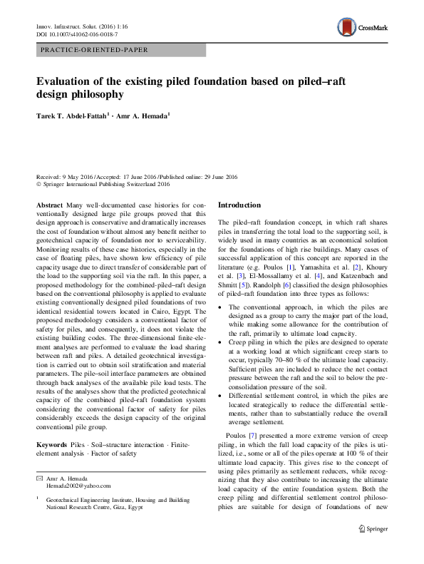 (PDF) Evaluation of the existing piled foundation based on piled–raft design philosophy