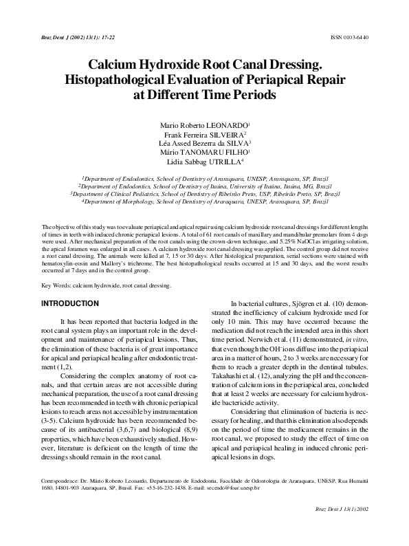 (PDF) Calcium hydroxide root canal dressing. Histopathological ...