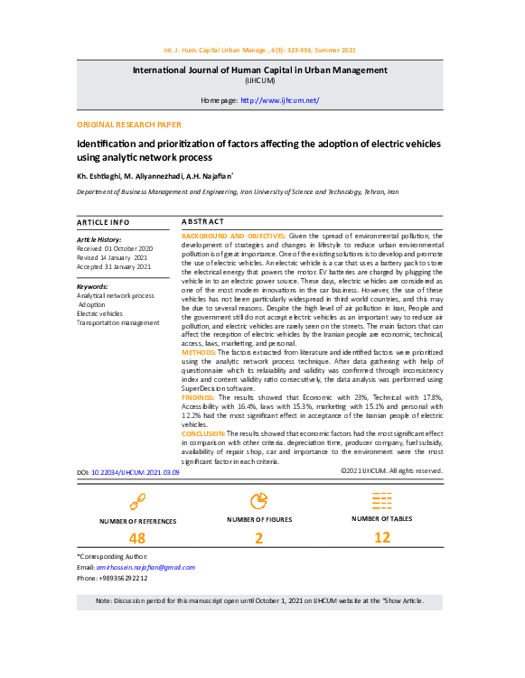 Pdf Identification And Prioritization Of Factors Affecting The Adoption Of Electric Vehicles