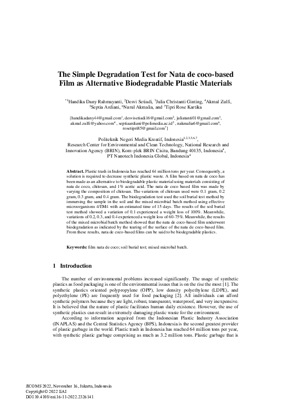 (PDF) The Simple Degradation Test for Nata de coco-based Film as ...