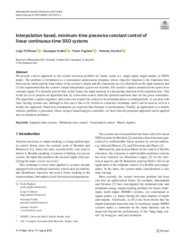 (PDF) Interpolation-based, minimum-time piecewise constant control of linear continuous-time ...
