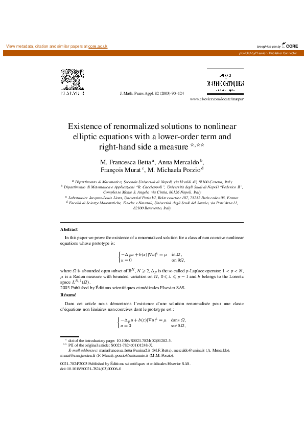 Existence of renormalized solutions to nonlinear elliptic equations with a lower-order term and ...