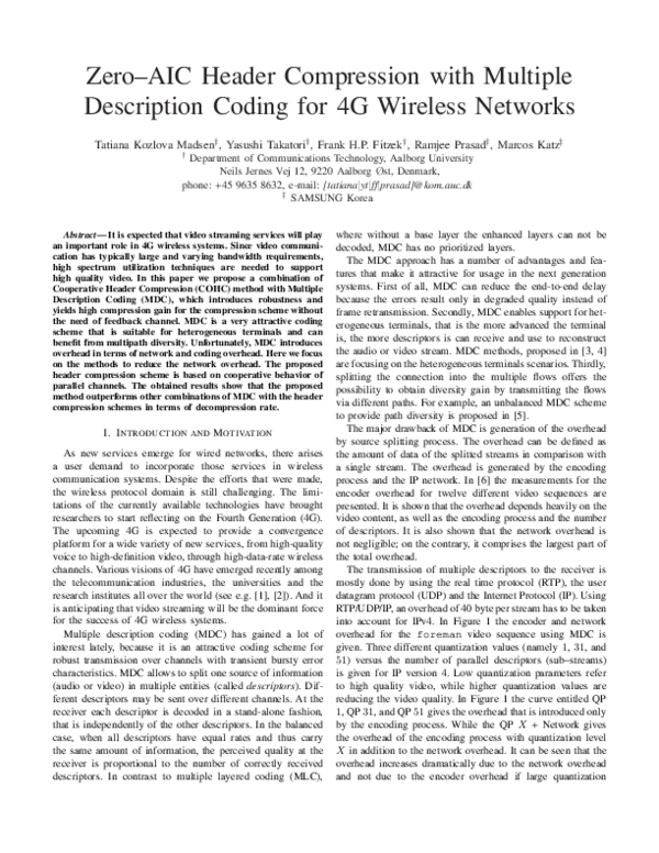 (PDF) Zero-aic header compression with multiple description coding for 4g wireless networks ...