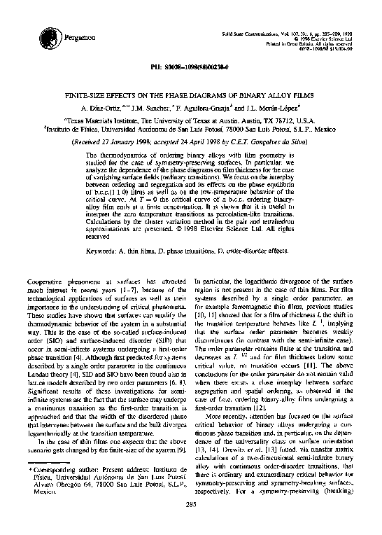 (PDF) Finite-size effects on the phase diagrams of binary alloy films