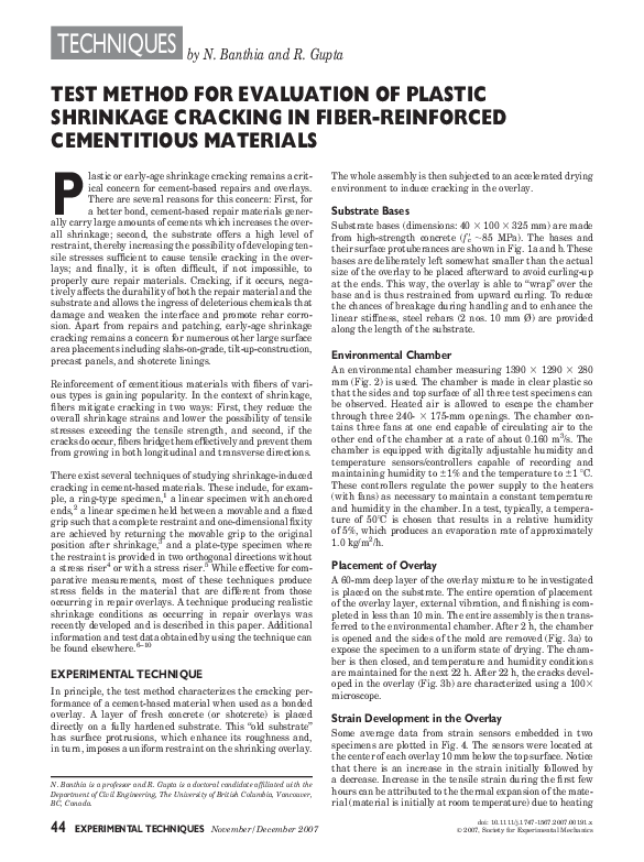(PDF) Test Method for Evaluation of Plastic Shrinkage Cracking in Fiber ...
