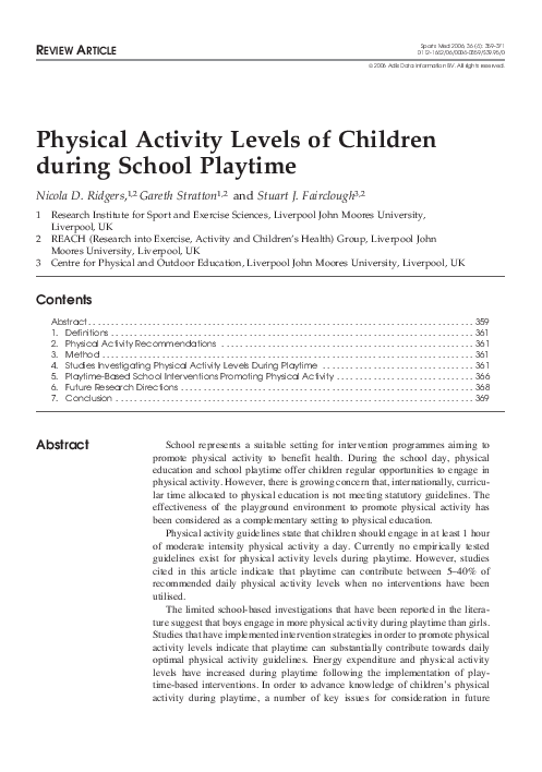 (PDF) Physical Activity Levels of Children during School Playtime