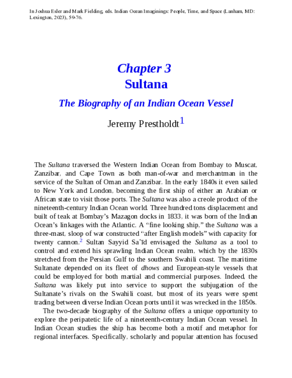 (PDF) Sultana: The Biography of an Indian Ocean Vessel