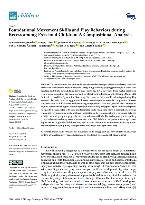(PDF) Foundational Movement Skills and Play Behaviors during Recess ...