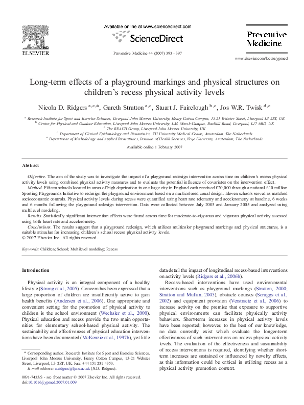 (PDF) Long-term effects of a playground markings and physical ...