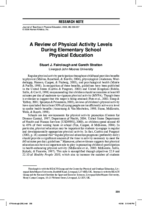 (PDF) A Review of Physical Activity Levels during Elementary School ...