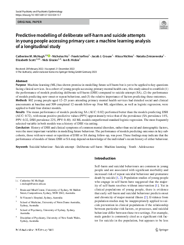 (PDF) Predictive modelling of deliberate self-harm and suicide attempts ...