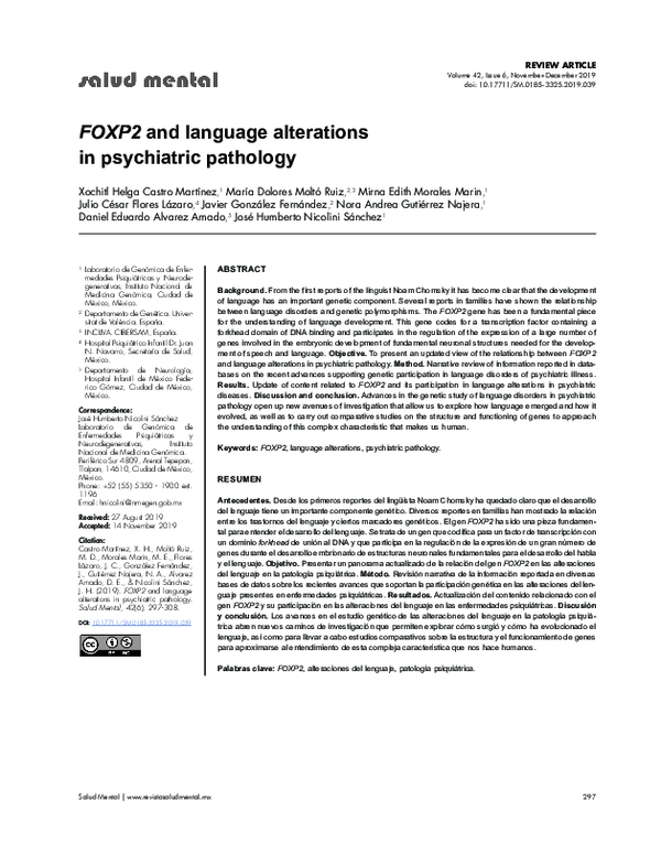 (PDF) FOXP2 and language alterations in psychiatric pathology