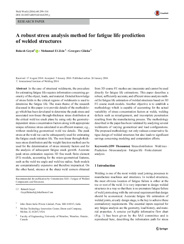 Pdf A Robust Stress Analysis Method For Fatigue Life Prediction Of