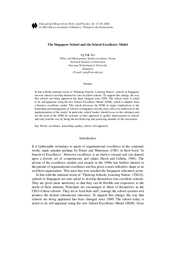 (PDF) The Singapore School and the School Excellence Model