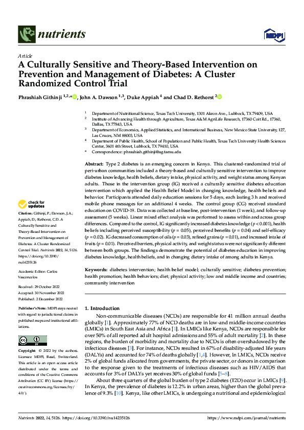 (PDF) A Culturally Sensitive and Theory-Based Intervention on Prevention and Management of ...