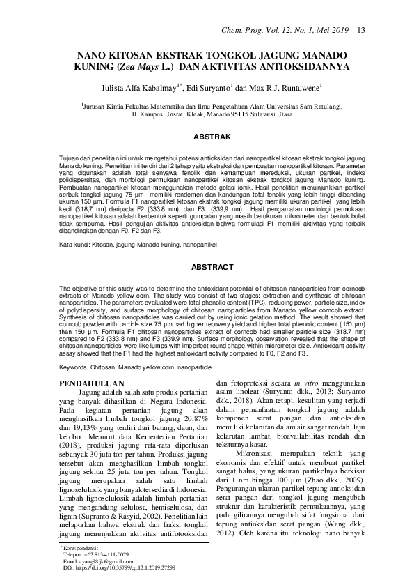 (PDF) NANO KITOSAN EKSTRAK TONGKOL JAGUNG MANADO KUNING (Zea Mays L ...