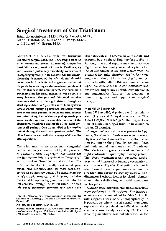 (PDF) Surgical Treatment of Cor Triatriatum
