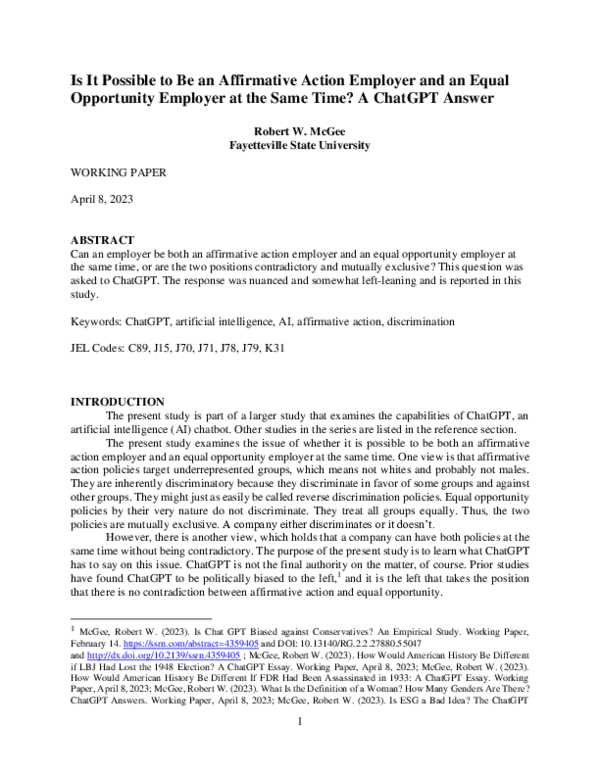 (PDF) Is It Possible to Be an Affirmative Action Employer and an Equal ...