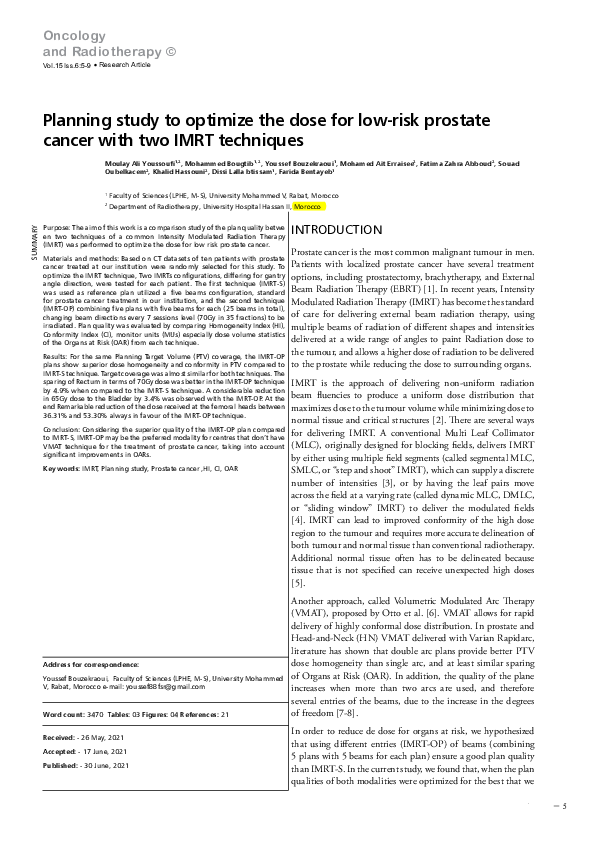 (PDF) Planning study to optimize the dose for low-risk prostate cancer ...