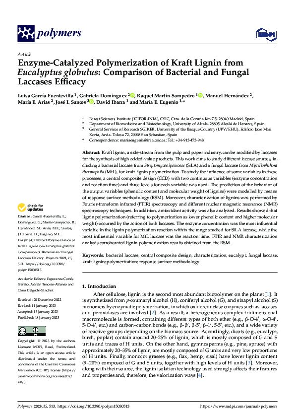 (PDF) Enzyme-Catalyzed Polymerization of Kraft Lignin from Eucalyptus globulus: Comparison of ...