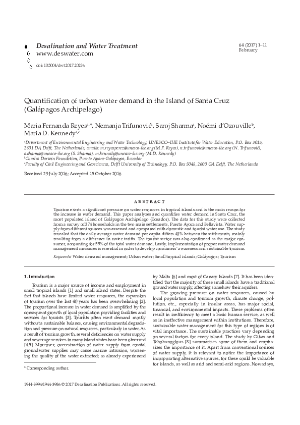 (PDF) Quantification of urban water demand in the Island of Santa Cruz ...