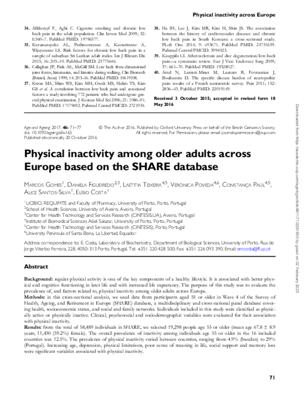 (PDF) Physical inactivity among older adults across Europe based on the SHARE database | Marcos ...