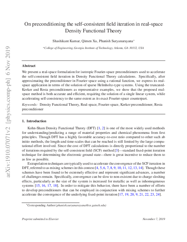 Pdf On Preconditioning The Self Consistent Field Iteration In Real Space Density Functional Theory