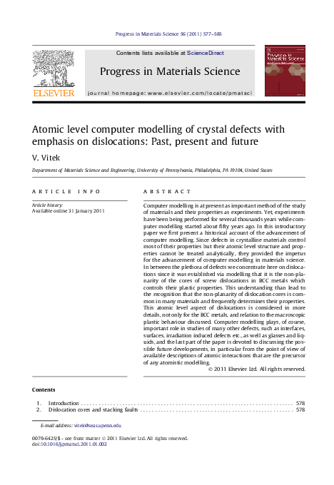 (PDF) Atomic level computer modelling of crystal defects with emphasis on dislocations: Past ...