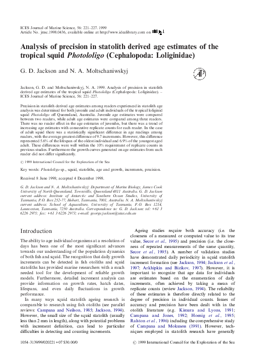 (PDF) Analysis of precision in statolith derived age estimates of the ...