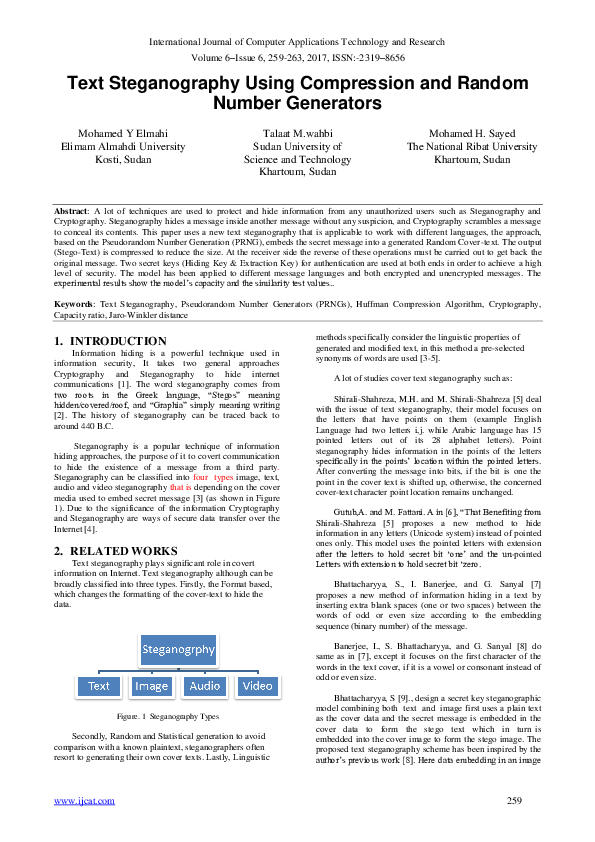 (PDF) Text Steganography Using Compression and Random Number Generators